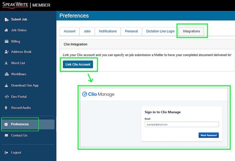 SpeakWrite Transcription With Clio Integration