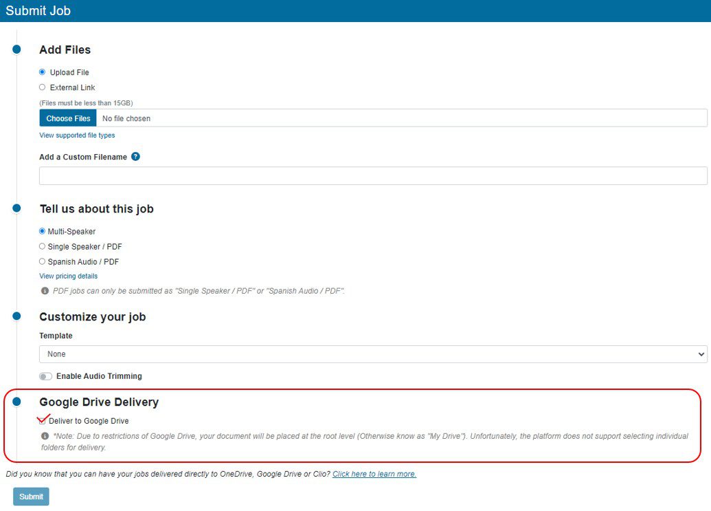 SpeakWrite's Google Drive Integration